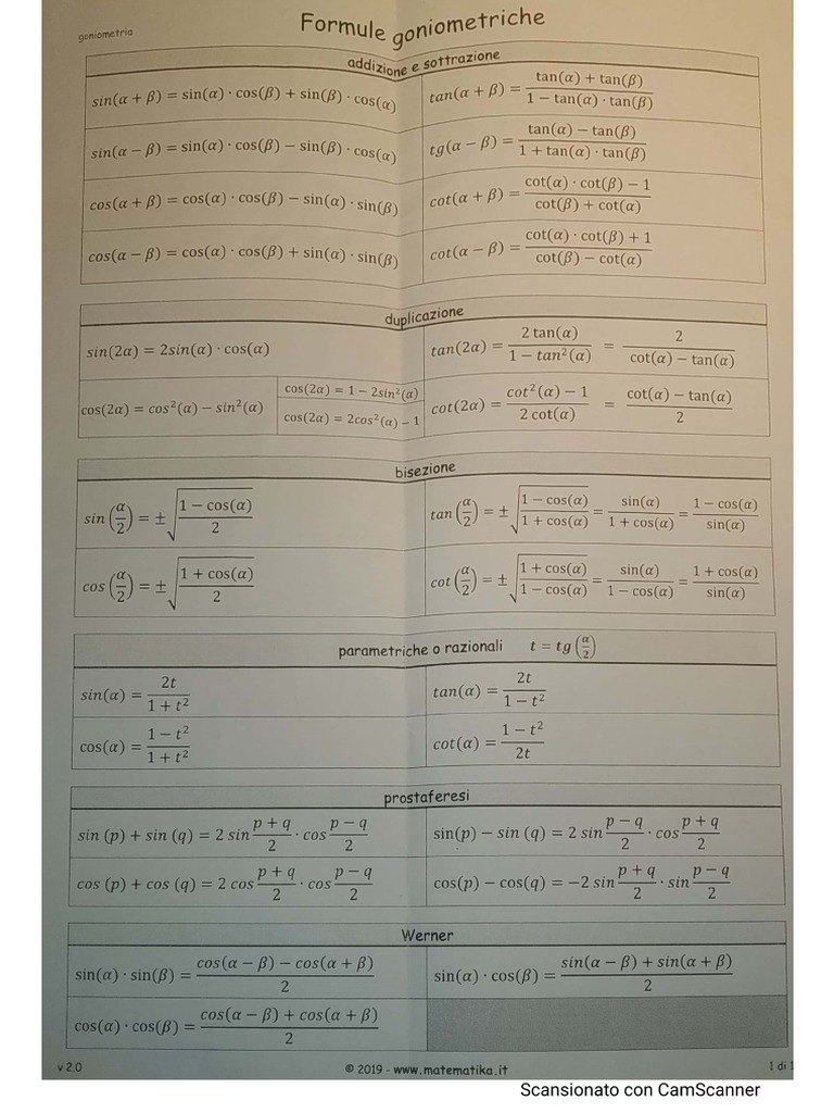 Formule Goniometriche | PDF