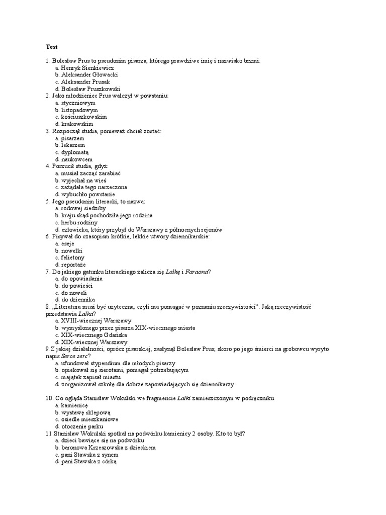 Lalka BolesÅ Awa Prusa - Test | PDF