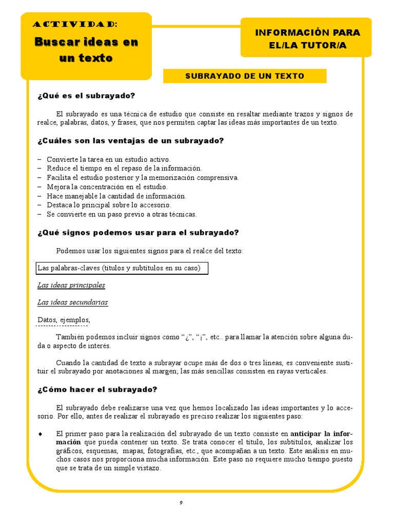 Buscar Ideas en Un Texto - Subrayado de Un Texto | PDF | Información ...