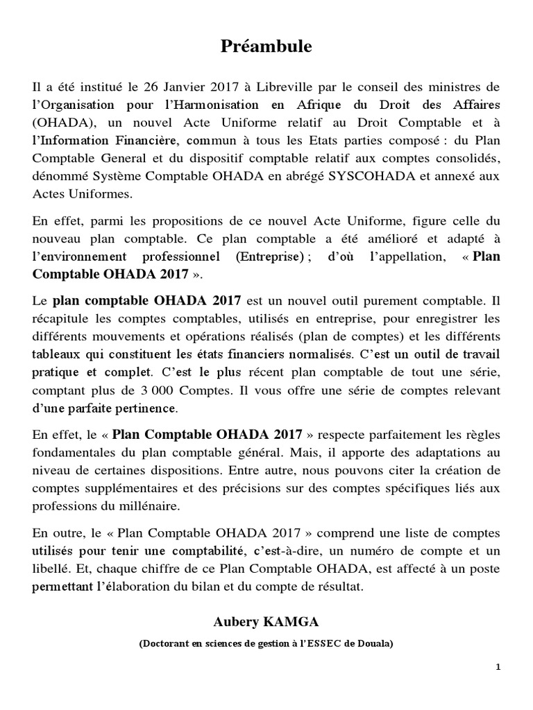 Plan Comptable OHADA 2024: Guide Complet | PDF | Comptabilité ...