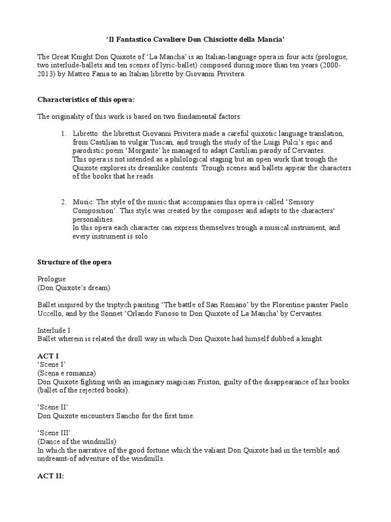 Project and Structure of The Opera | PDF | Don Quixote | Classical Music