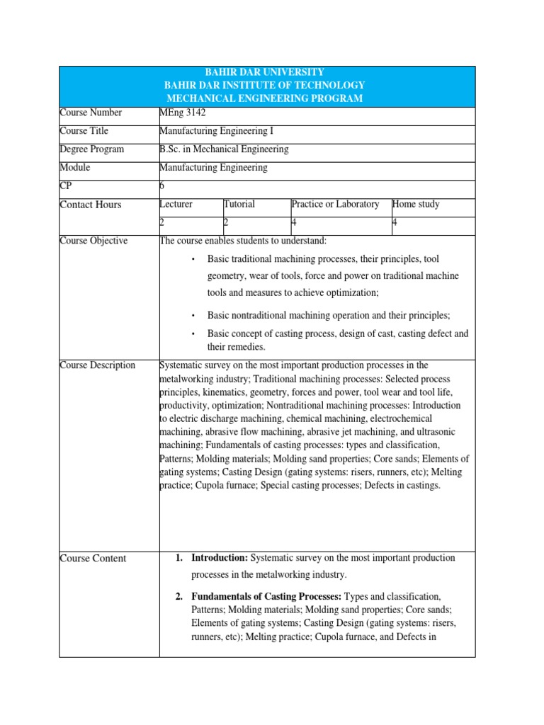 Manufacturing Engineering I Course G.book 96553 | PDF
