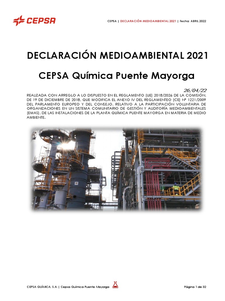 001 Dma Cepsa Quimica Sa | PDF | Evaluación del ciclo de vida | Entorno natural