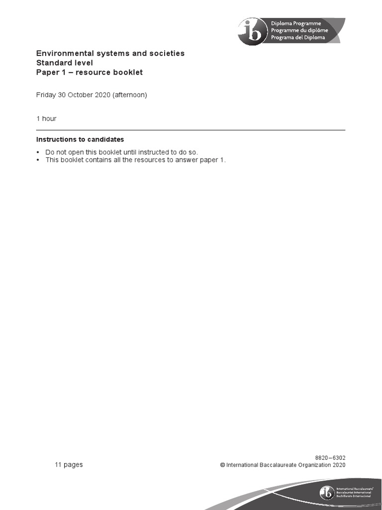 Environmental Systems and Societies Standard Level Paper 1 - Resource ...