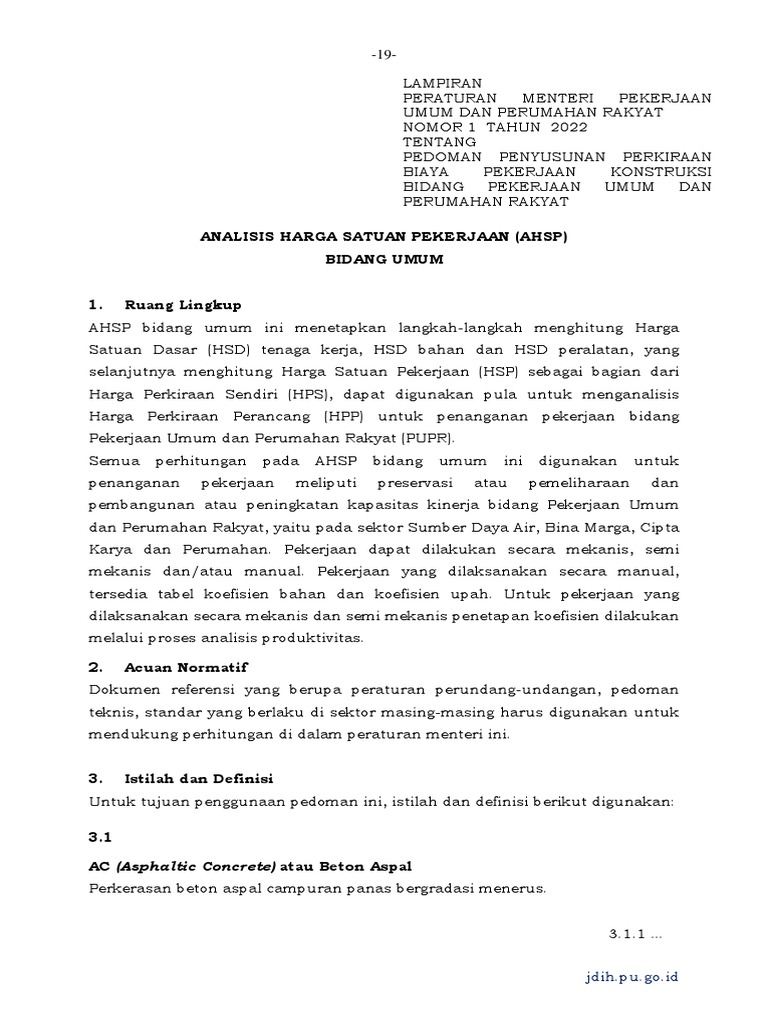 AHSP (Analisa Harga Satuan Pekerjaan) PUPR 2022 | PDF