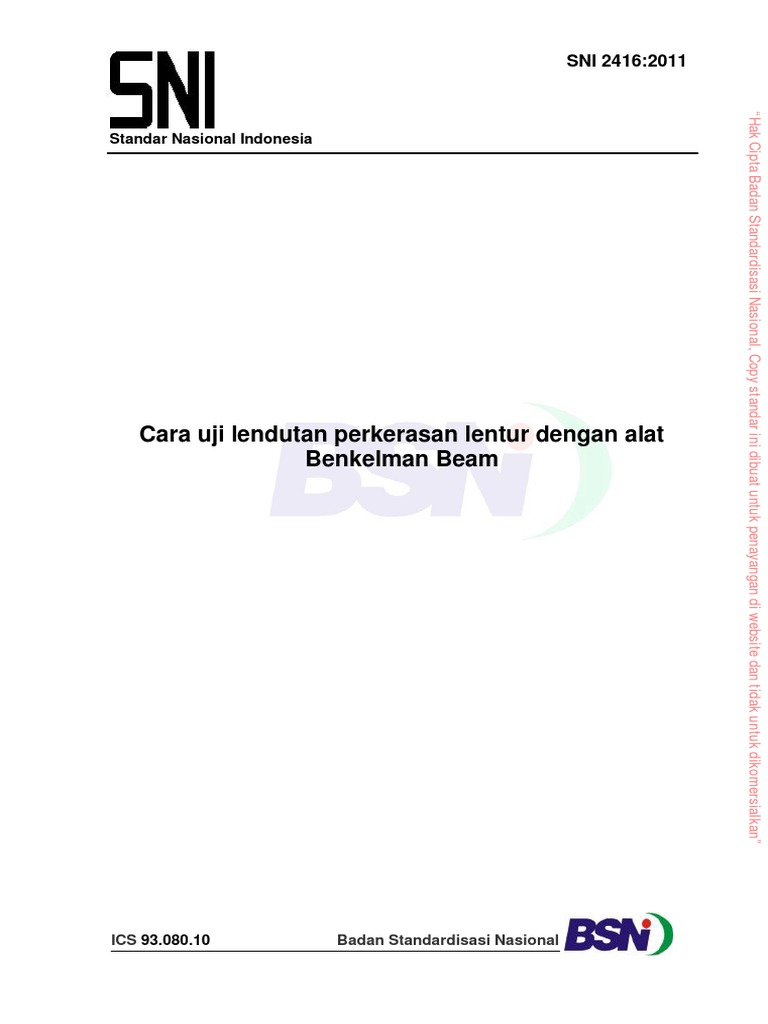 SNI 2416-2011 Cara Uji Lendutan Perkerasan Lentur Dengan Alat Benkelman ...