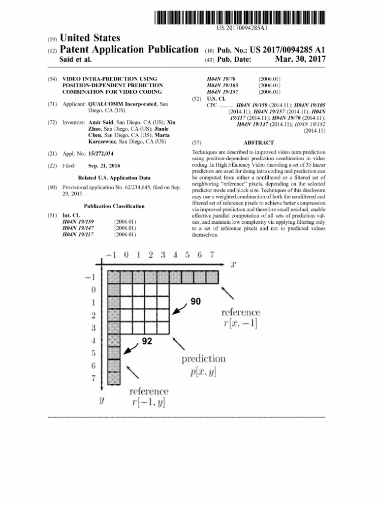 US20170094285A1 | PDF | Video | Data Compression