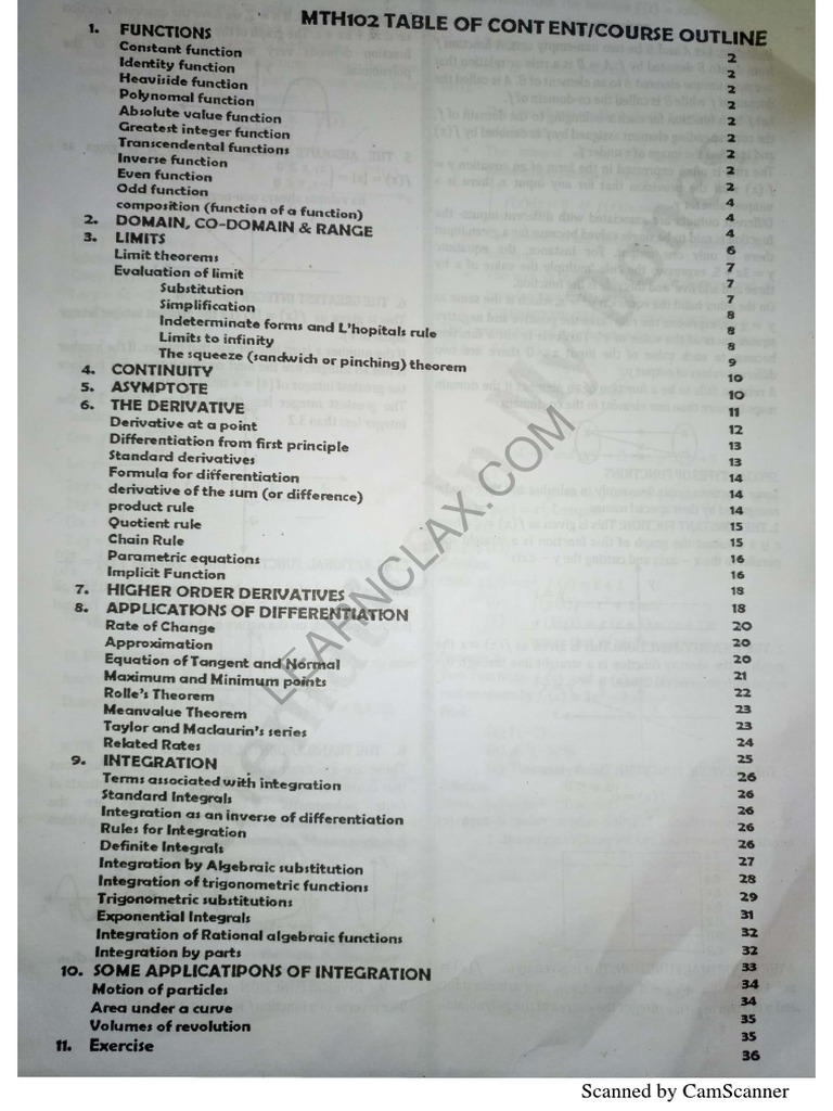 MTH 102-Elementary Mathematics 2 Lecture Note & Past Questions-2014-2018 | PDF