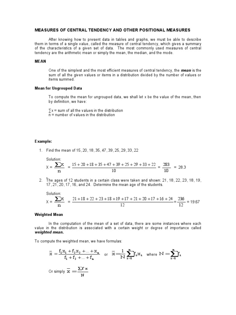 Measures of Central Tendency and Other Positional Measures | PDF ...