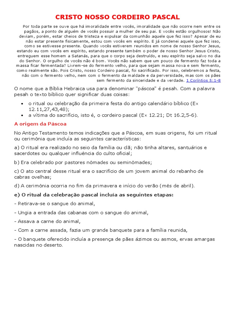 Cristo Nosso Cordeiro Pascal | PDF | Páscoa judaica | Páscoa