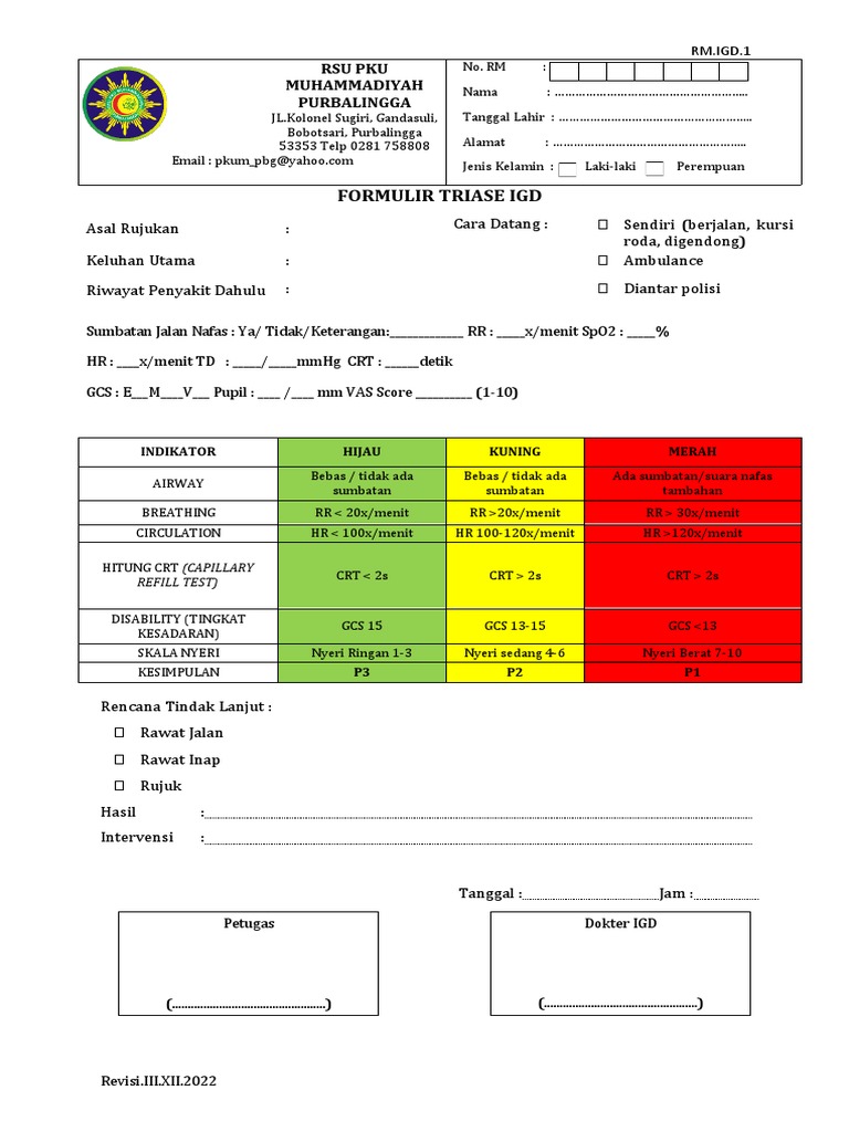 Revisi RM - Igd.1 Form Triase Igd | PDF