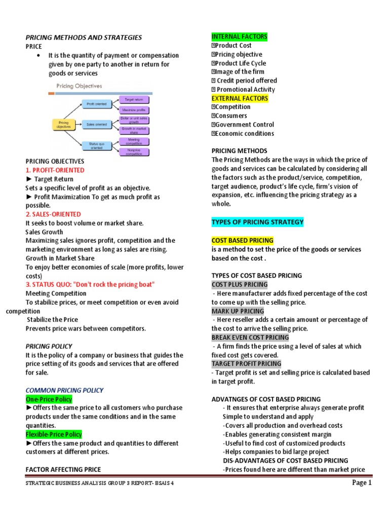 Overview of Pricing Methods and Strategies | PDF | Pricing | Profit ...