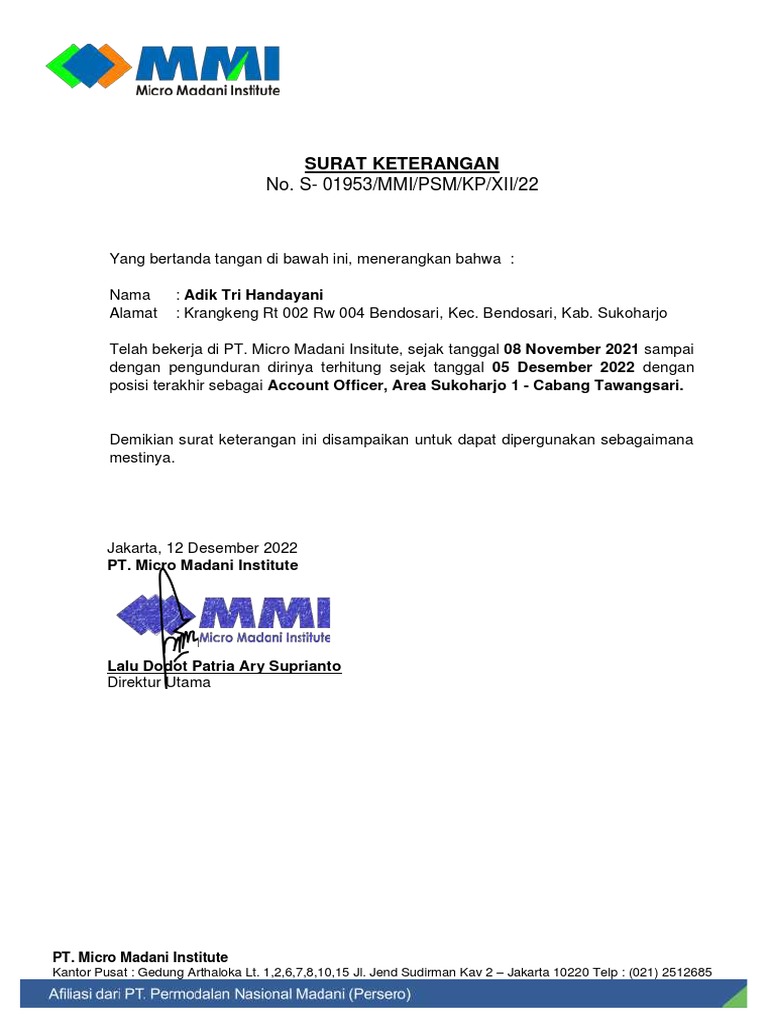 Paklaring - Micro Madani Insititute | PDF