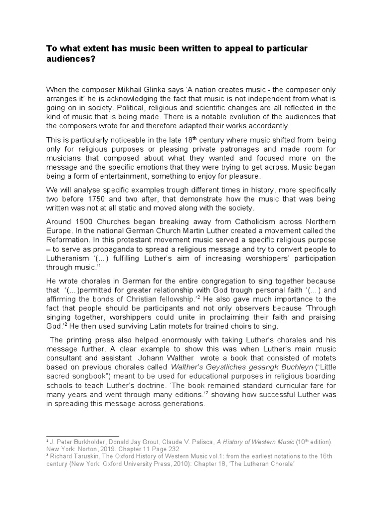 ESSAY - Music History | PDF | Martin Luther | Lutheranism
