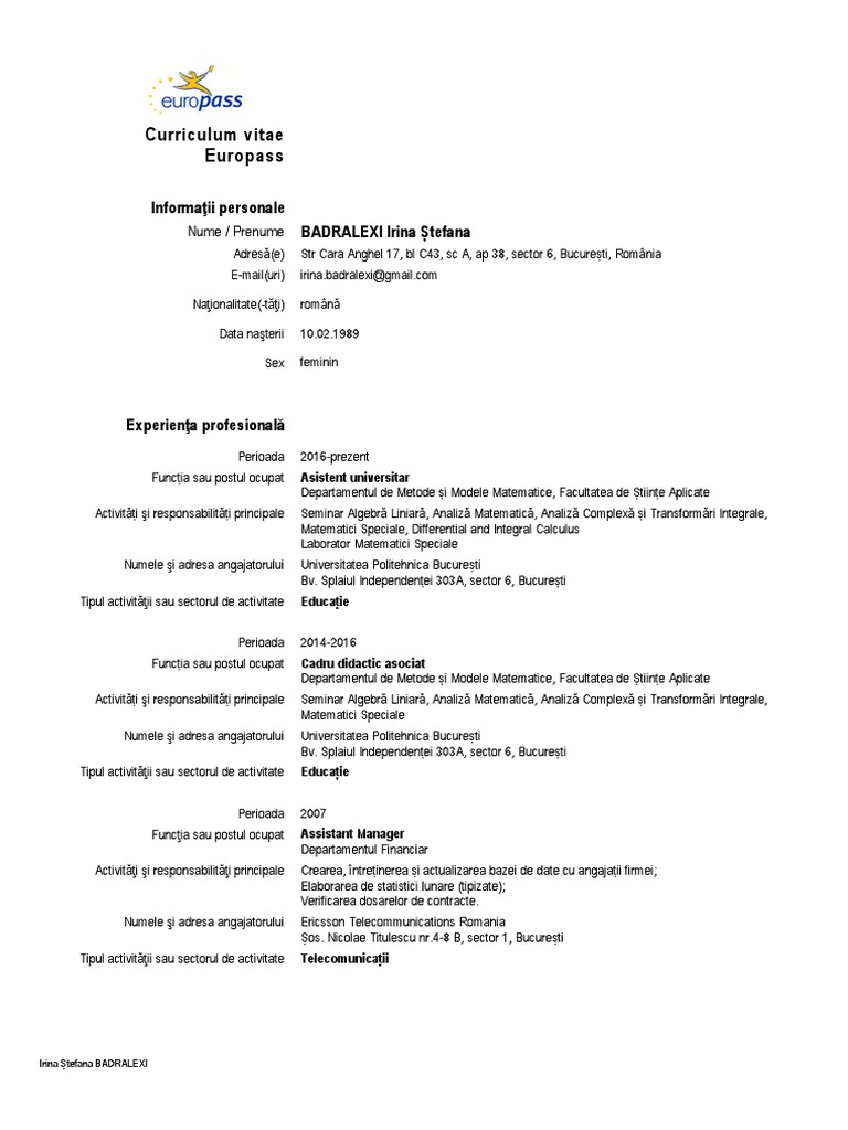 Badralexi Irina Stefana CV | PDF