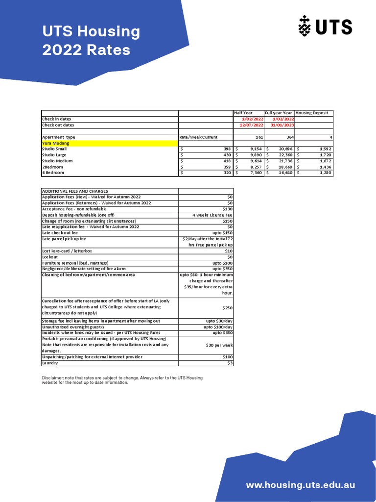 UTS - Housing - December2021-YM - Price - List | PDF | Fee