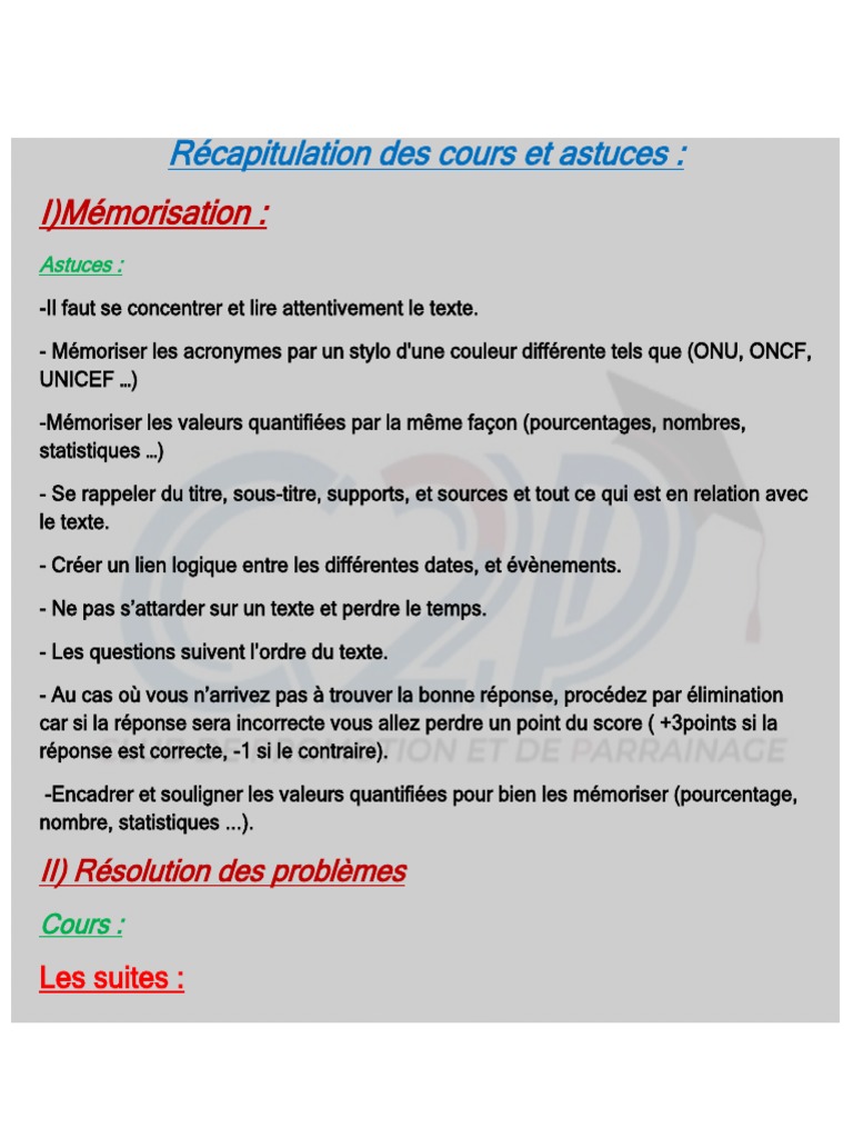 Astuces de Mémorisation et Résolution de Problèmes | PDF | Maroc