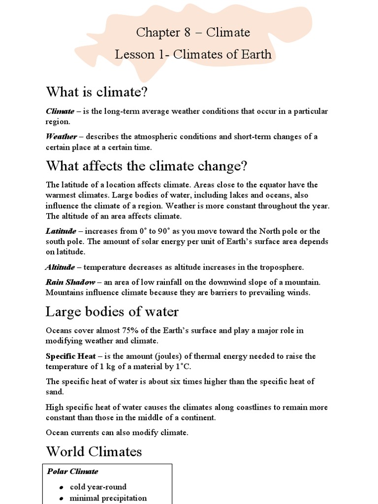 Climates of Earth (Lesson 1) | PDF | Climate | Precipitation