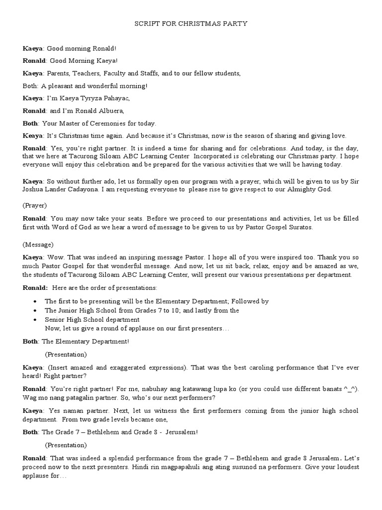 Script For Christmas Party | PDF