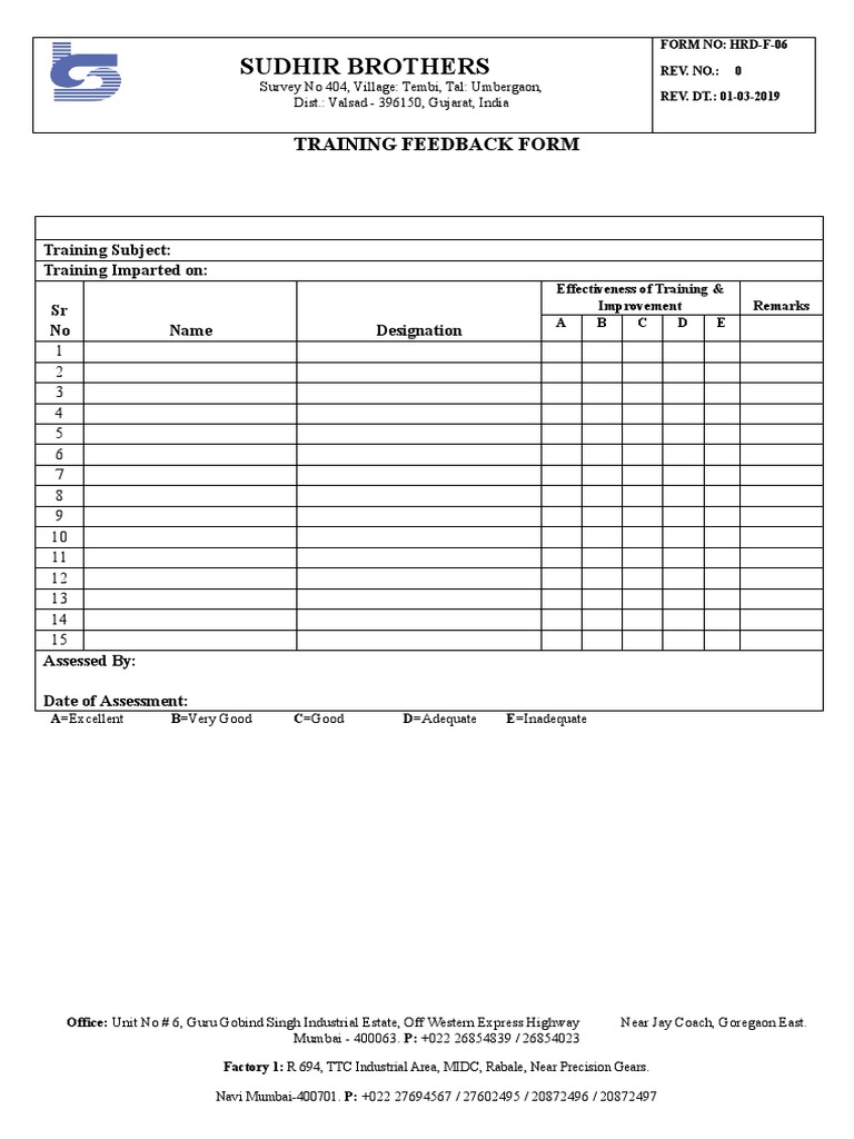 Training Feedback Form | PDF
