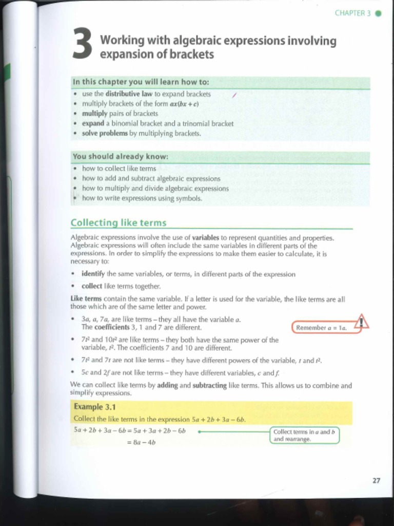 Leckie & Leckie N5 Student Book c.3 Working With Algebraic Expressions ...