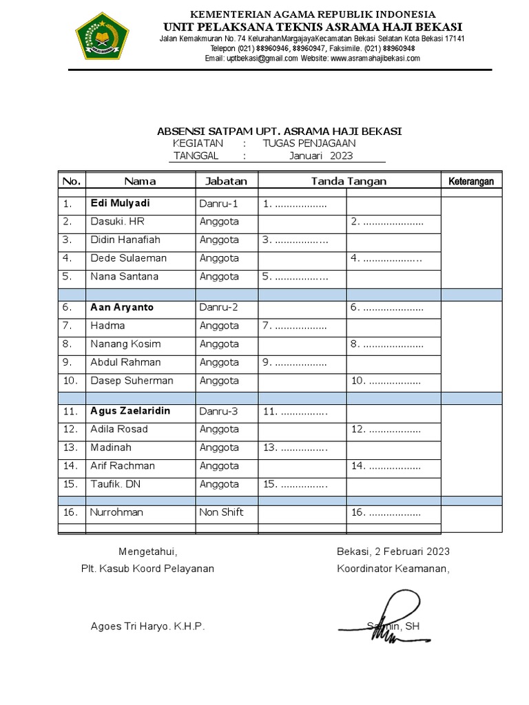 Absen Satpam 2023 | PDF