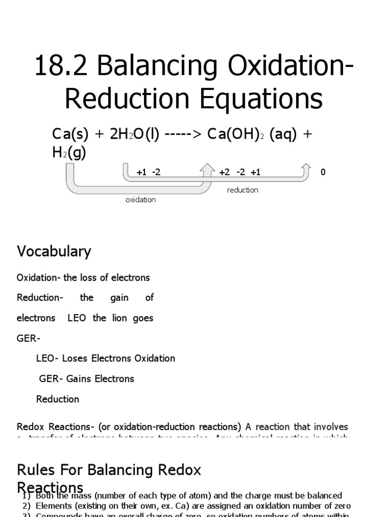 Colin Murray 18.2 Balancing Oxidation Reduction Equations | PDF | Redox ...