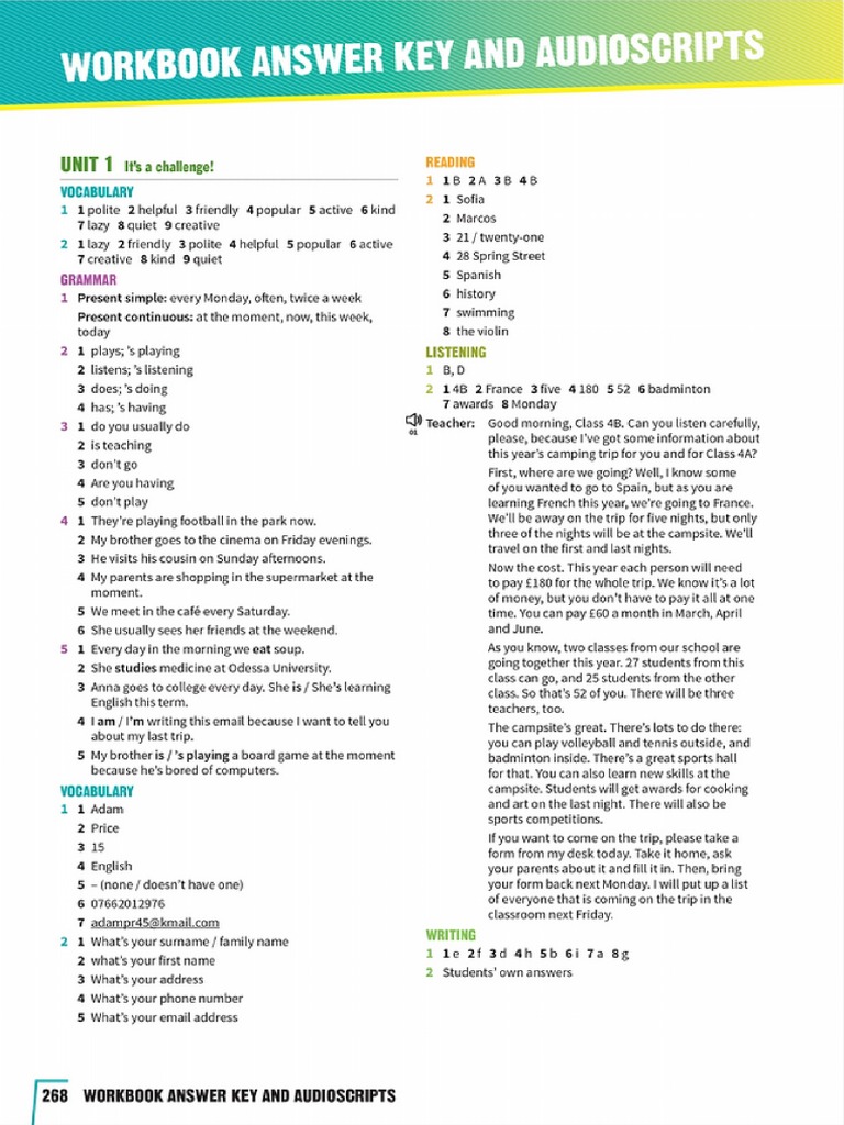 Prepare 3 Workbook Answer Keys | PDF