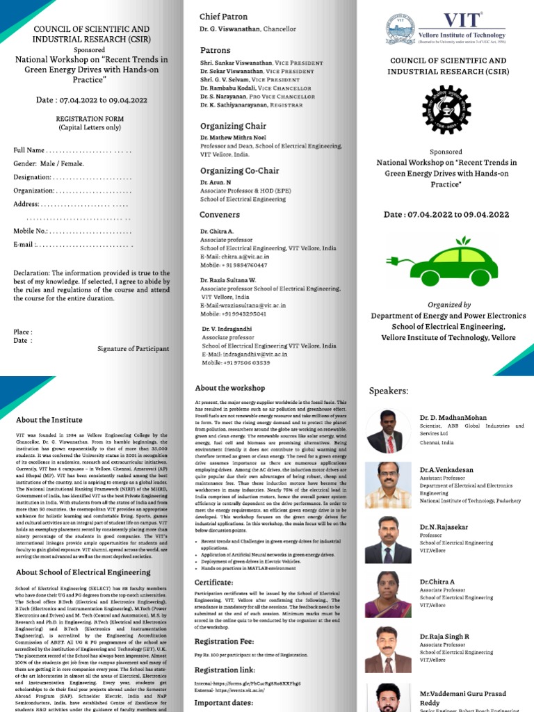 Csir Sponsored Workshop Brochure Pdf Renewable Energy Electrical Engineering