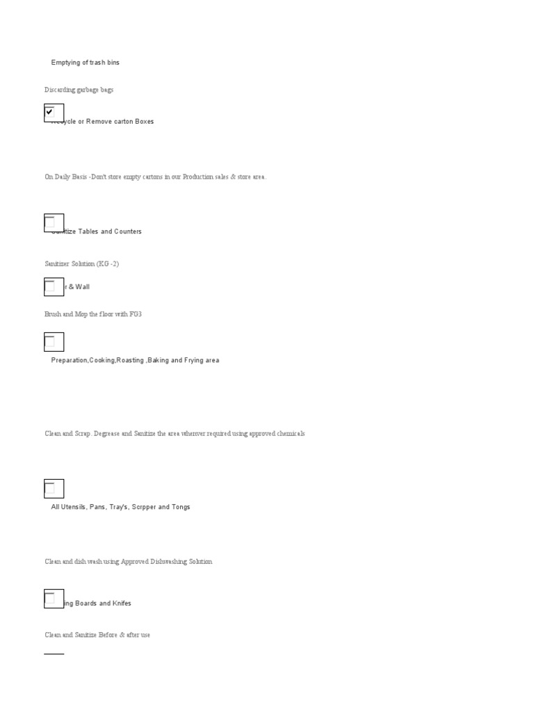Daily Sanitation Checklist Template | PDF