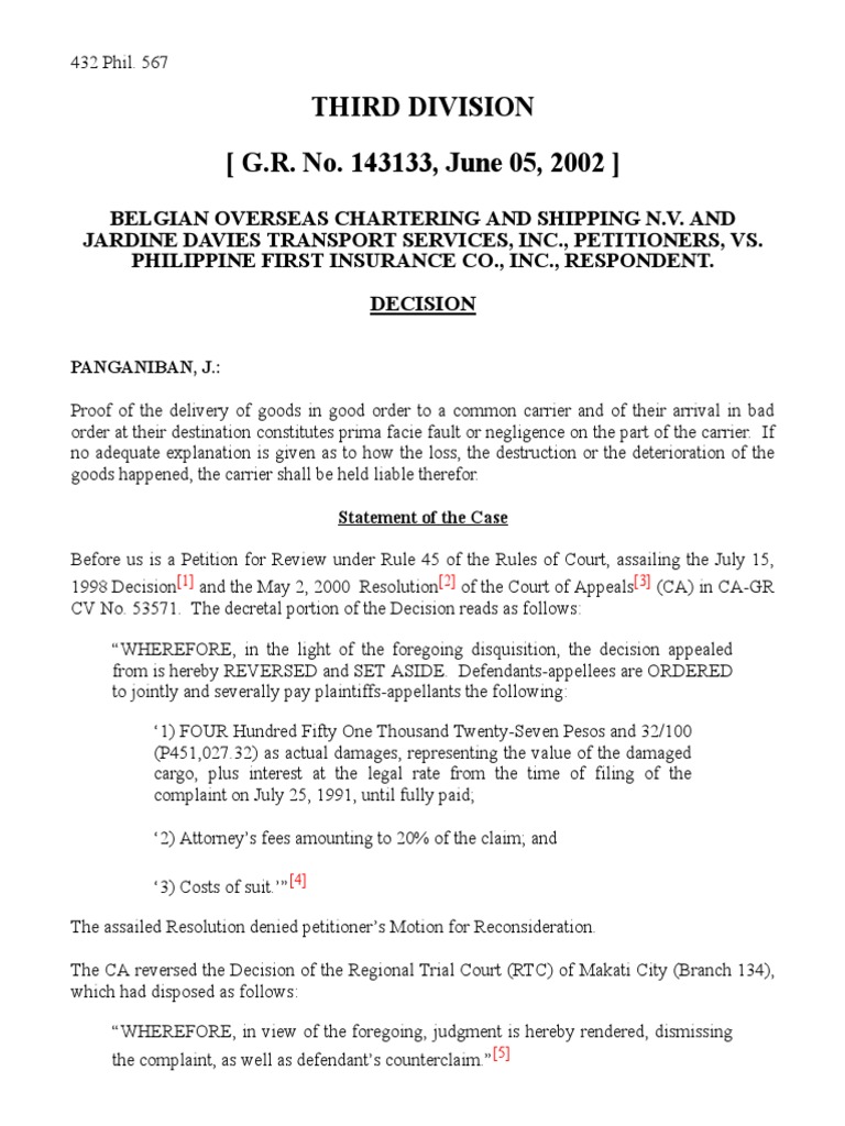 Belgian Overseas Chartering and Shipping N.V. vs. Philippine First ...