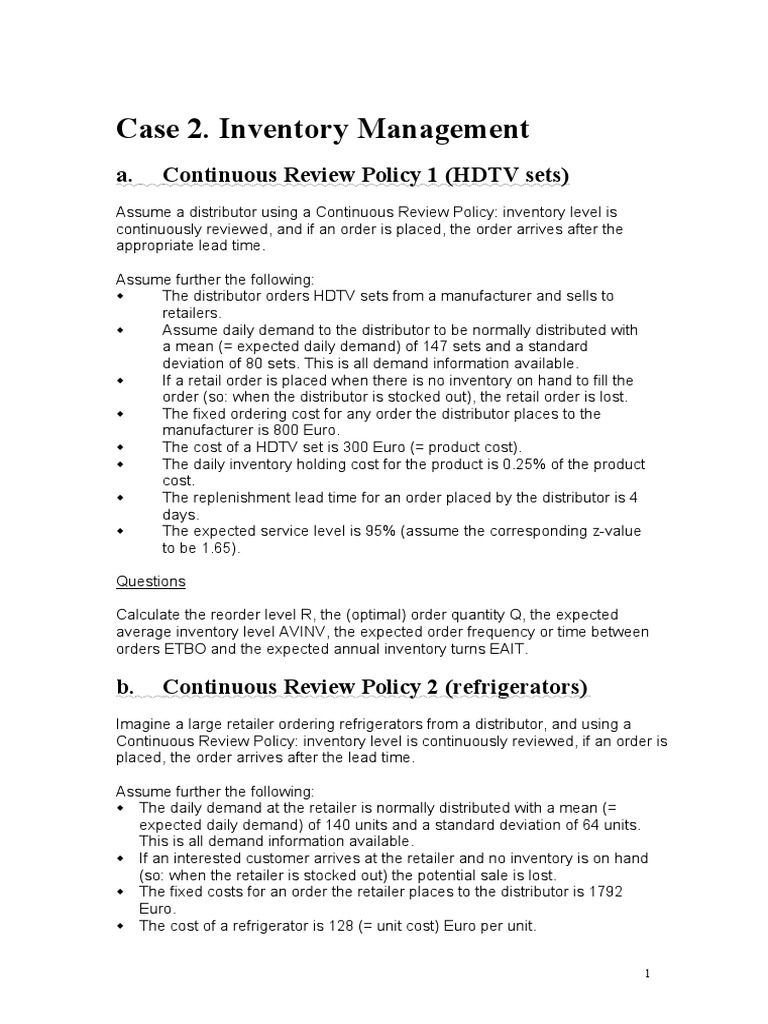 Case 2 Inventory Management | PDF | Supply Chain | Inventory