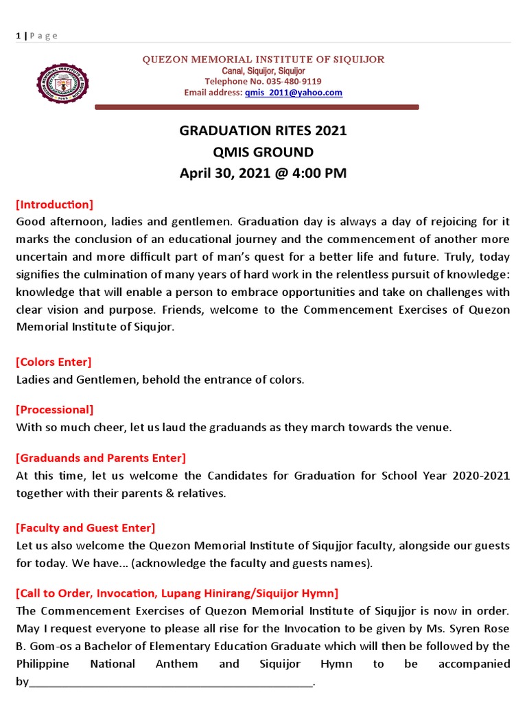 Final MC Script For Graduation 2021 | PDF