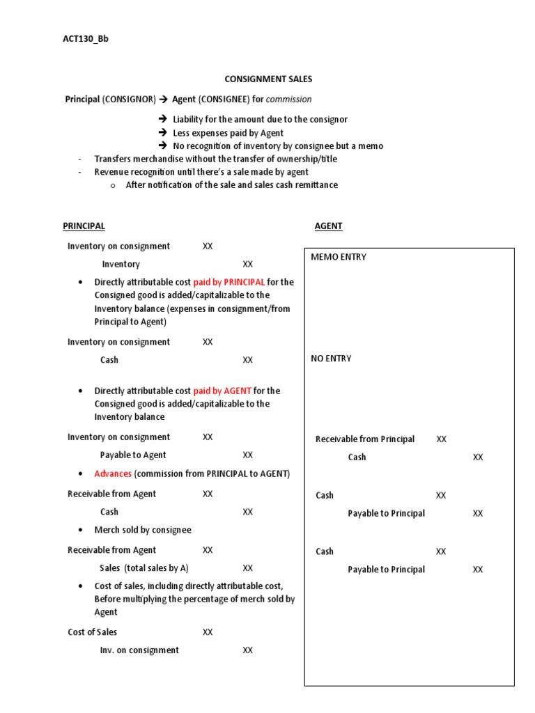 Consignment Sales Notes | PDF | Expense | Inventory