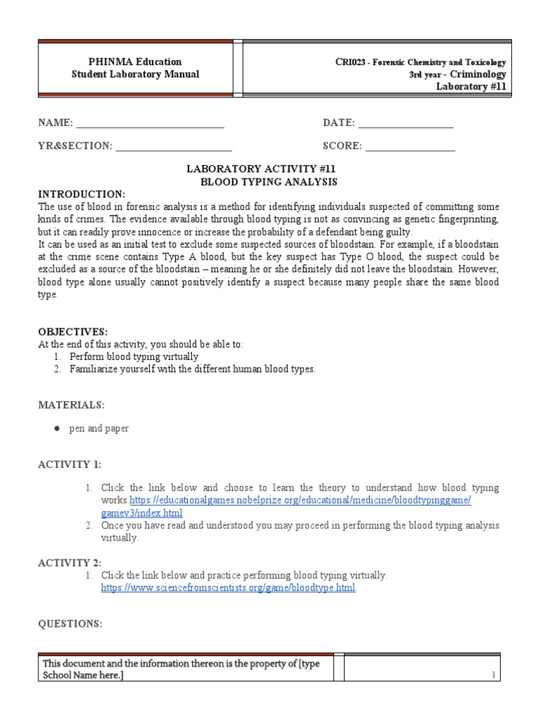 CRI023 LAB#11 | Download Free PDF | Forensic Science | Criminology