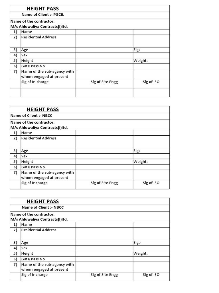 Height Pass ID | PDF