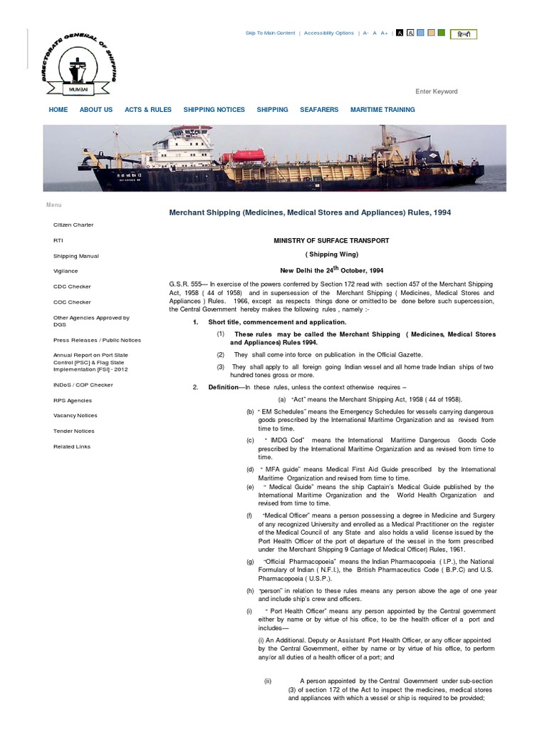 DG Shipping Indian Flag Medical Store On Ships | PDF | Magnesium | Ships