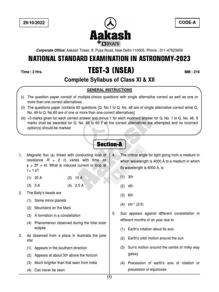 NSEA Test-3 29-10-2022 Qus. | PDF