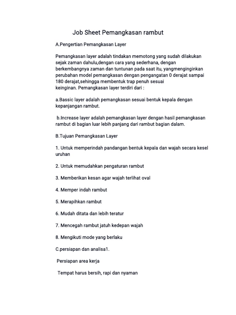 Job Sheet Pemangkasan Rambut | PDF
