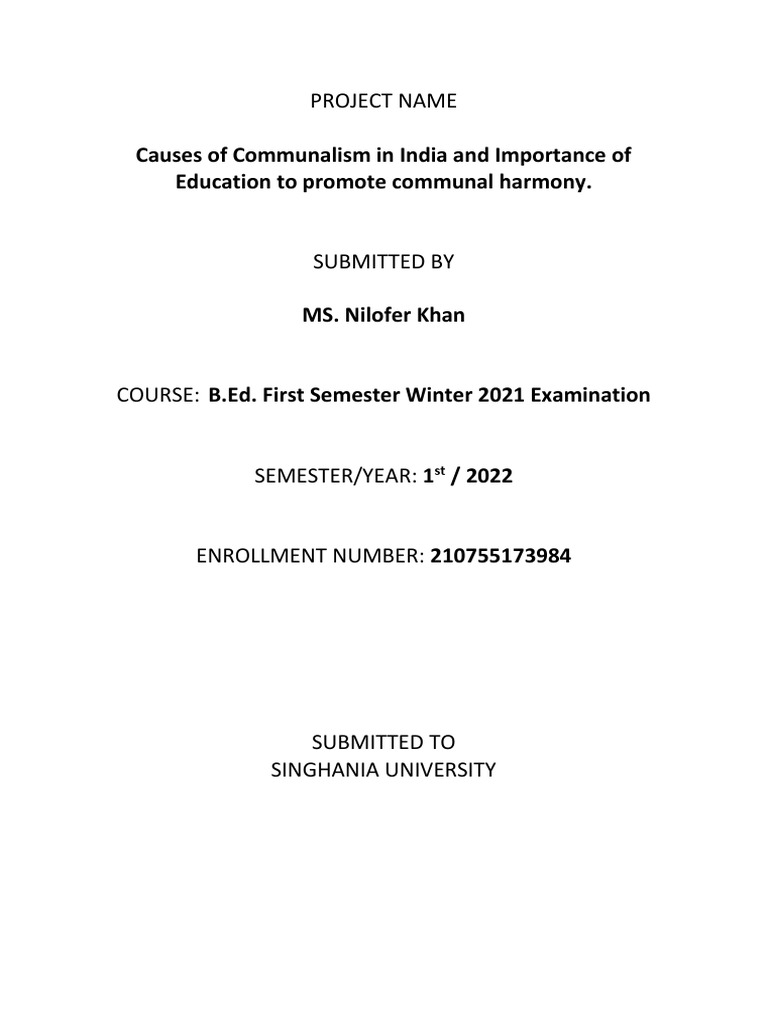 Causes of Communalism in India | PDF