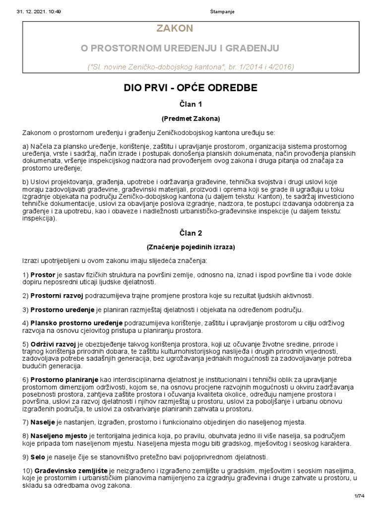 Zakon o Prostornom Uređenju I Građenju | PDF