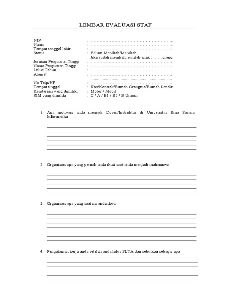Lembar Evaluasi Staf | PDF