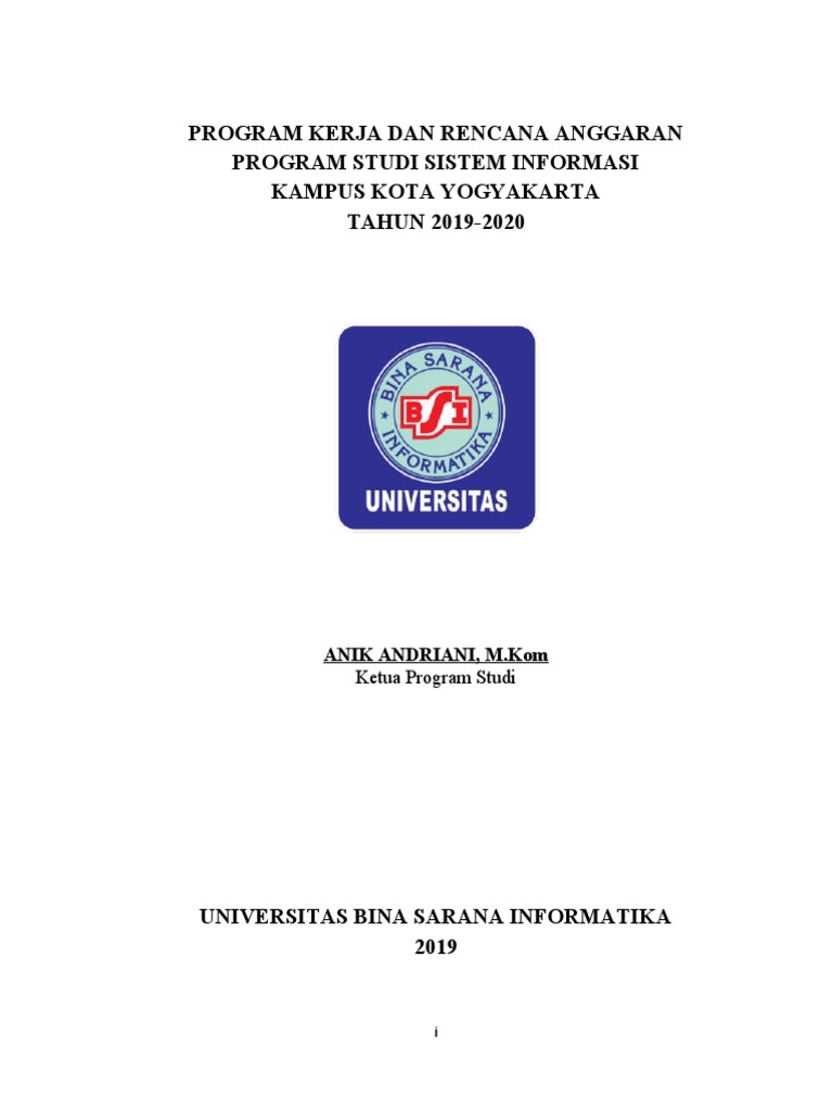 Rencana Kerja Program Studi SI 2019-2020 | PDF