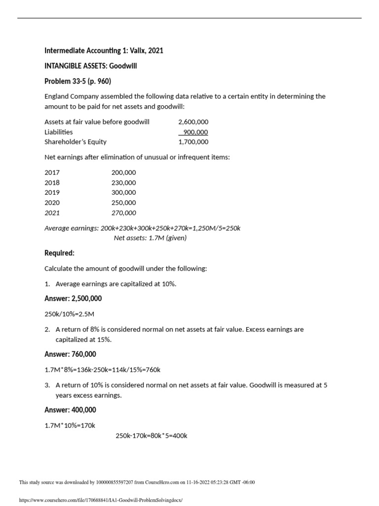 IA1 Goodwill ProblemSolving | PDF | Goodwill (Accounting) | Fair Value IA1 Goodwill ProblemSolving | PDF | Goodwill (Accounting) | Fair Value