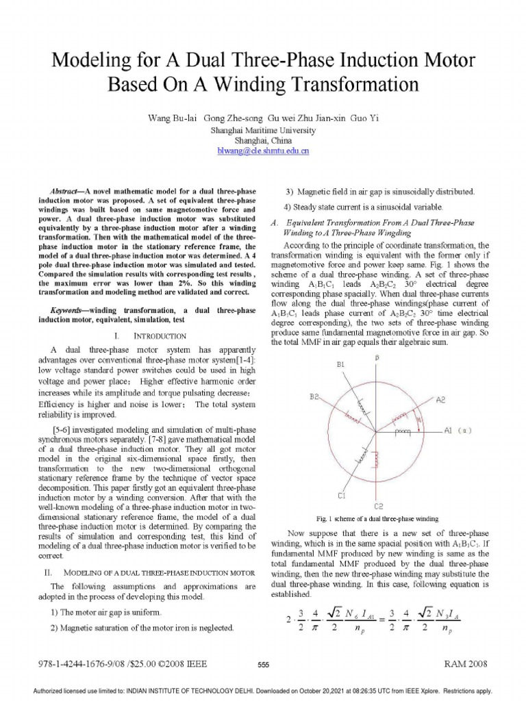 Modeling For A Dual Three-Phase Induction Motor Based On A Winding Transformation | PDF ...