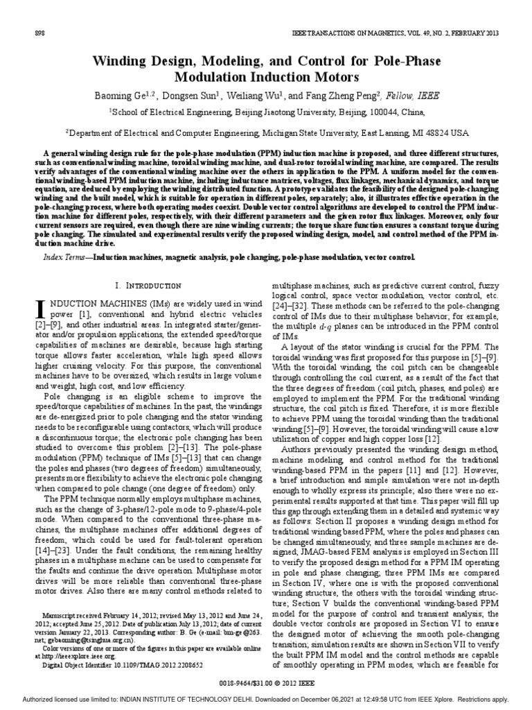 Winding Design Modeling and Control For Pole-Phase Modulation Induction ...