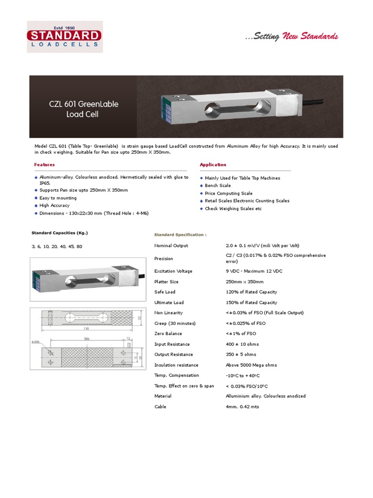 Data Sheet Load Cell | PDF | Metrology | Equipment