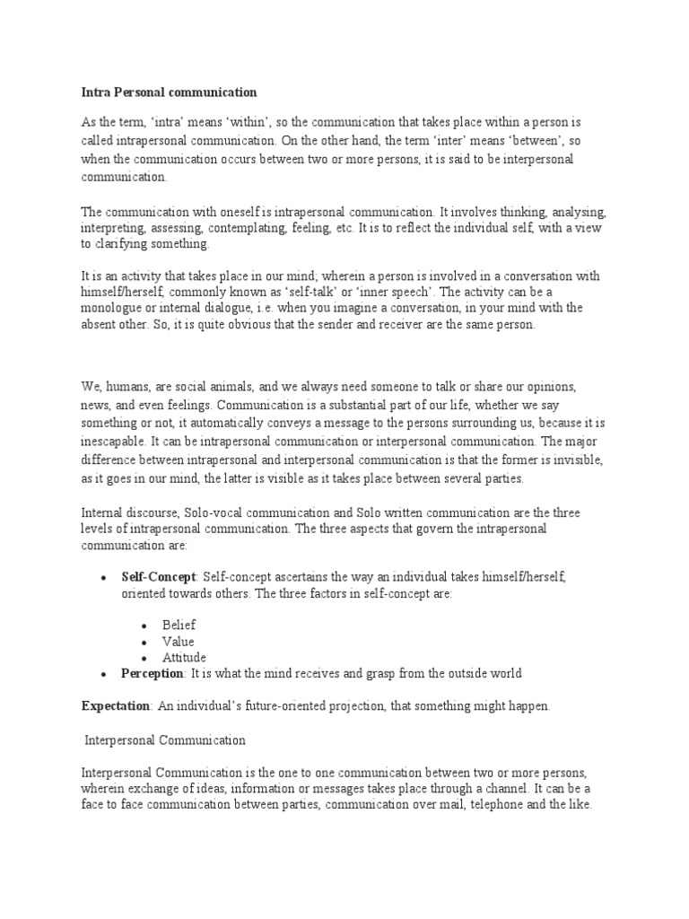 Understanding Intrapersonal Communication | PDF | Communication ...