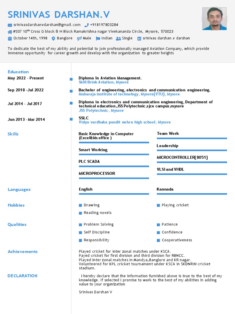Resume SRINIVAS DARSHAN.V | PDF | Computing