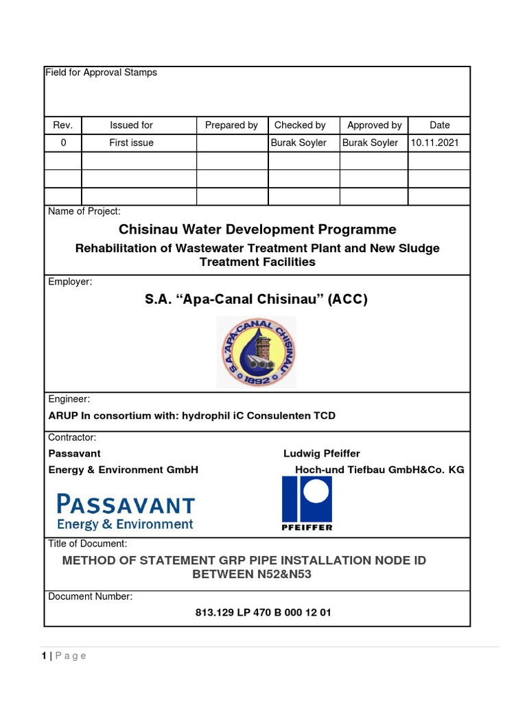 Method Statement For GRP Pipe Installation | PDF | Pipe (Fluid Conveyance) | Mechanical Engineering